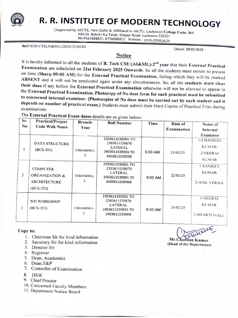 External Practical Notice (CSE - AI&ML-2) | PDF