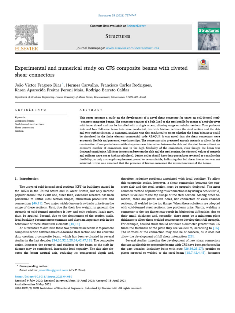 Dias - 2021 - Experimental and Numerical Study On CFS Composite Beams ...