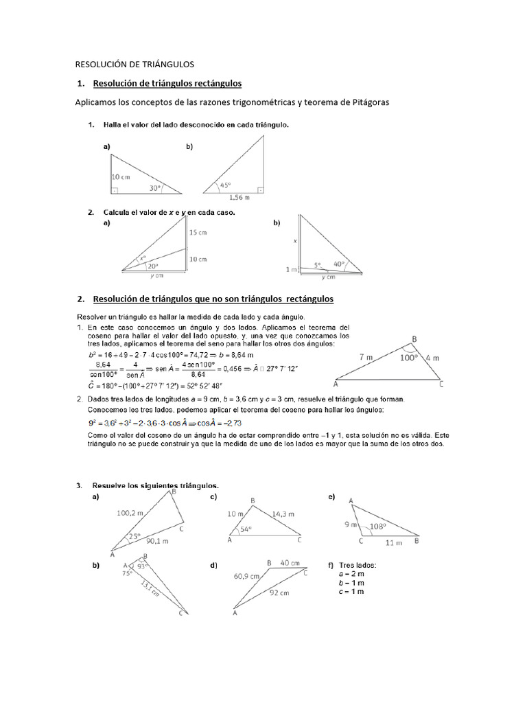 Ejercicios de Resolución de Triángulos | PDF
