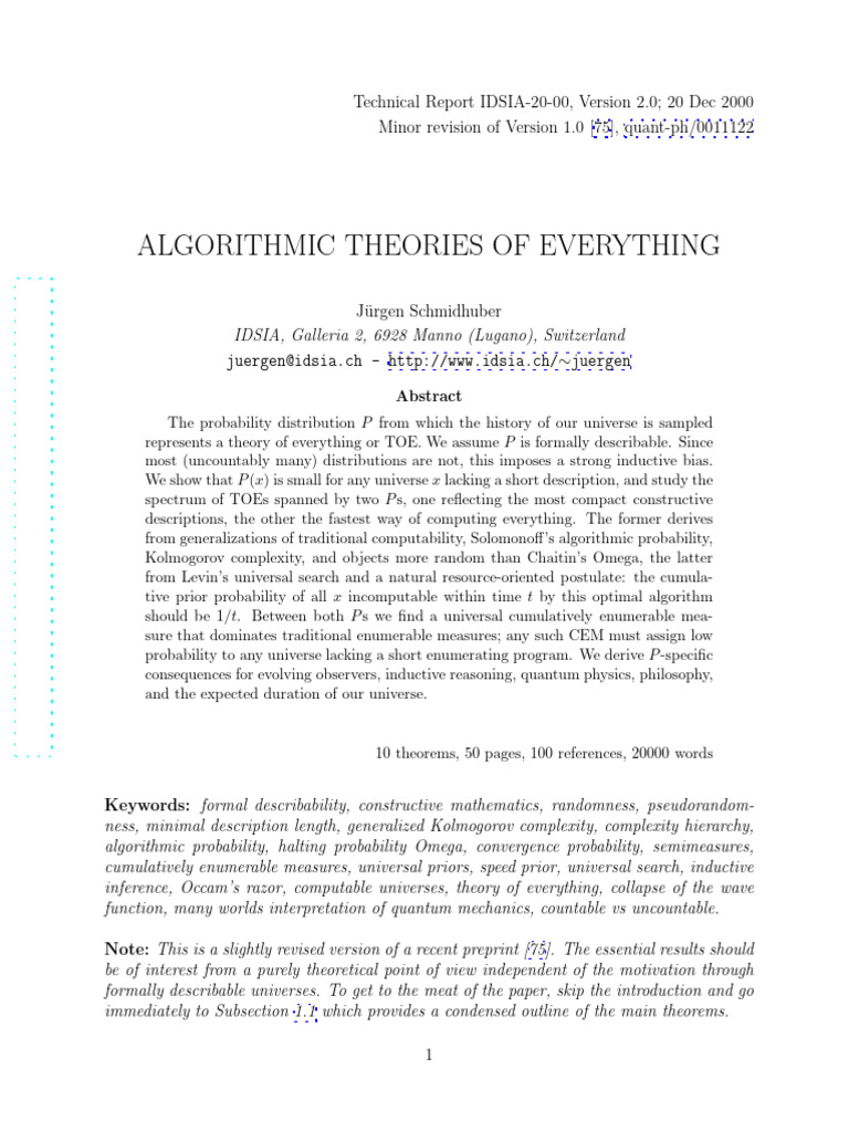 2000 Algorithmic theories of everything | PDF | Theoretical Computer Science | Mathematical Logic