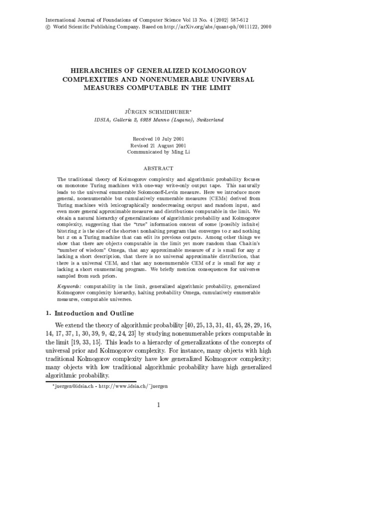 2002 Hierarchies of Solomonoff complexity | PDF