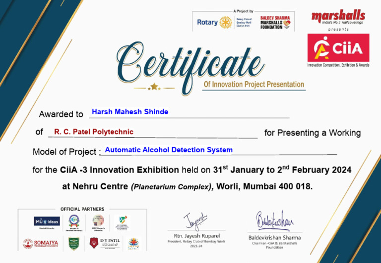 CiiA Certificate for Alcohol Detection System | PDF