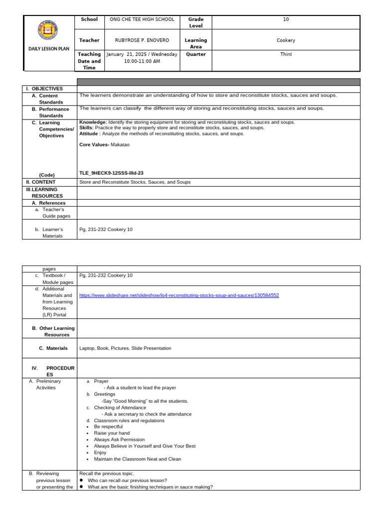 Cookery Lesson: Stocks, Sauces, Soups | PDF | Refrigeration | Foodborne ...