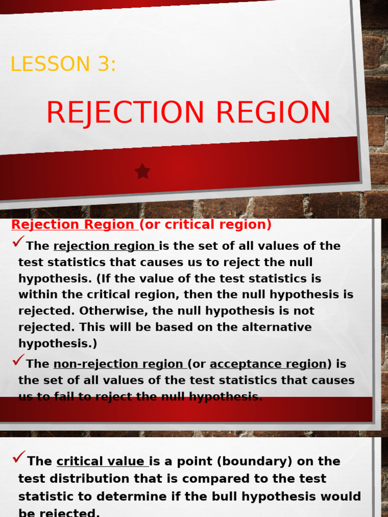 Understanding Rejection Regions in Hypothesis Testing | PDF