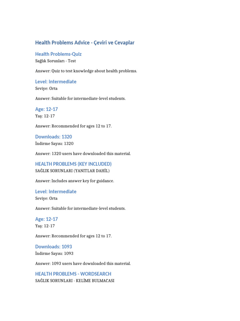 Health Problems Advice Translation With Answers | PDF