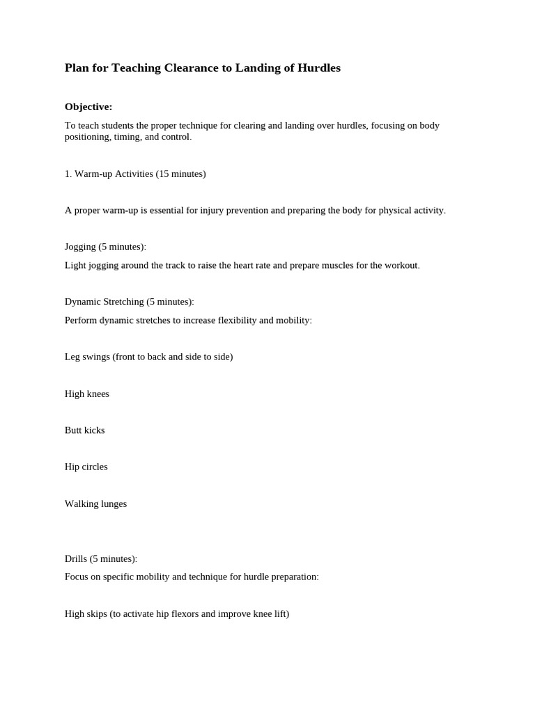 Hurdles Technique Lesson Plan | PDF | Breathing | Flexibility (Anatomy)