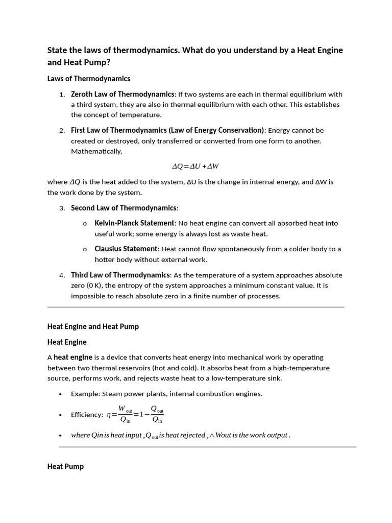 Law of TD, Heat Engine and Heat Pump | PDF | Heat | Laws Of Thermodynamics