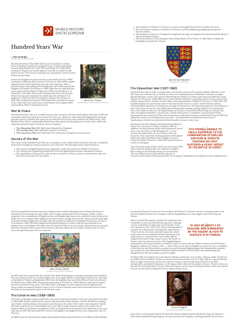 Hundred Years' War - World History Encyclopedia | PDF | Henry V Of ...