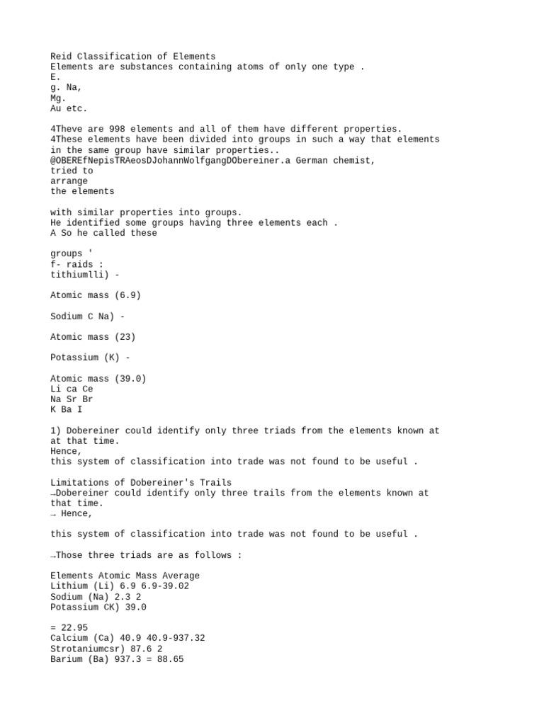 Reid Classification of Elements | PDF
