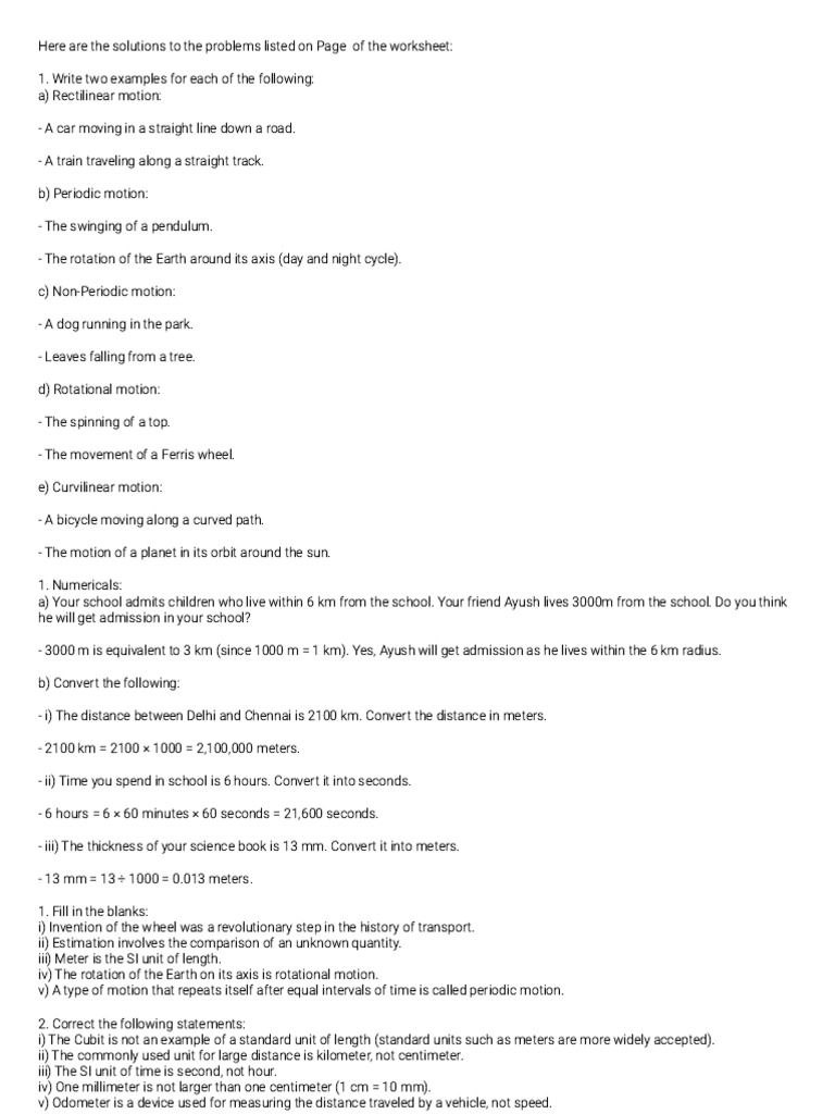 Science Chapter - Measurements and Motion Answers | PDF | Rotation | Metre