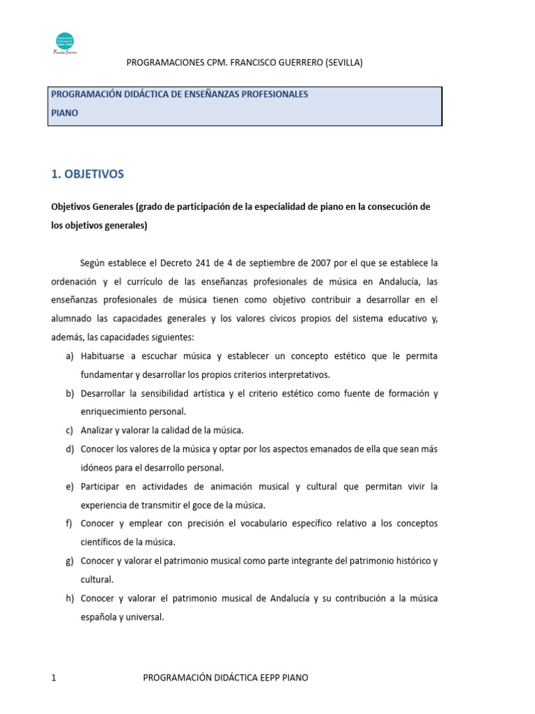 Programación Piano EEPP 2024-2025 PDF | PDF | Aprendizaje | Plan de estudios