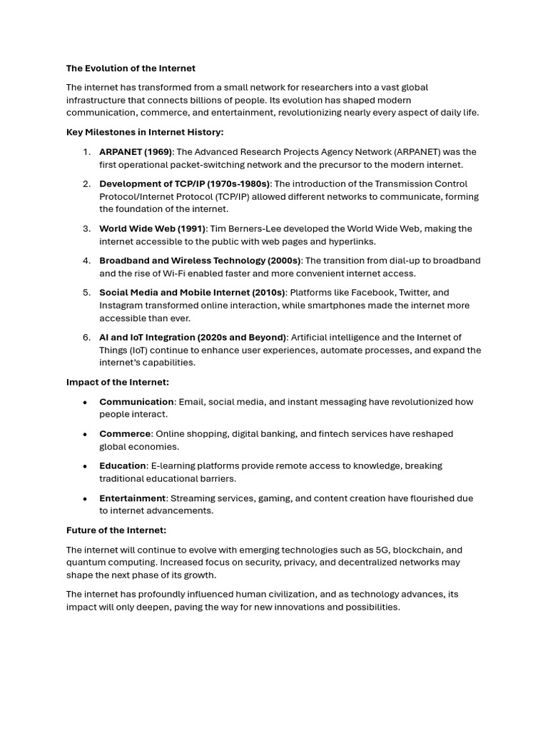 Key Milestones in Internet Evolution | PDF