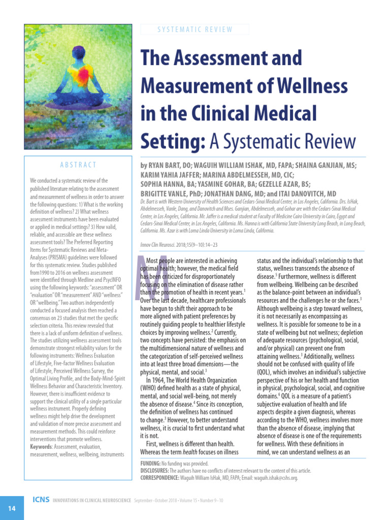The Assessment and Measurement of Wellness in The Clinical Medical ...