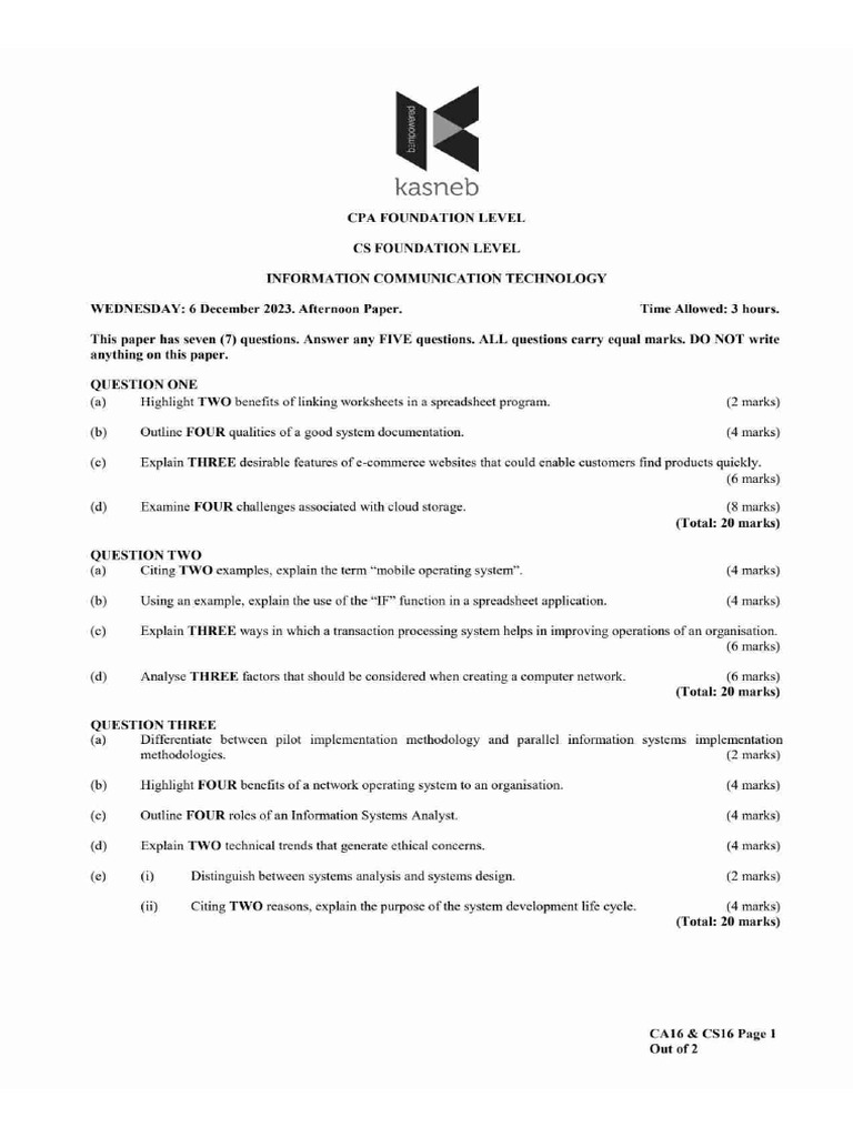 ICT Past Papers | PDF
