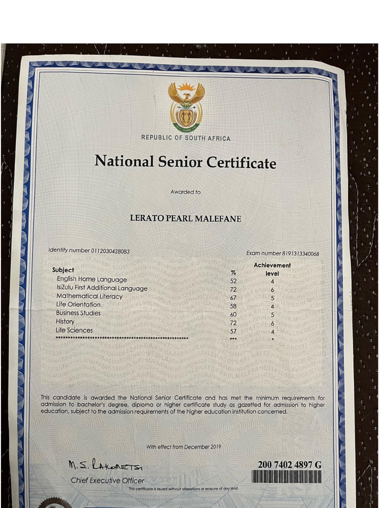 Matric Certificate | PDF