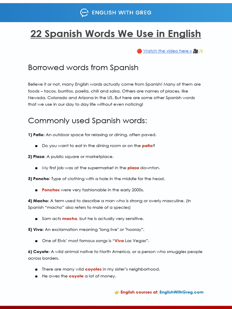 22 English Words from Spanish Origins | PDF | Tropical Cyclones