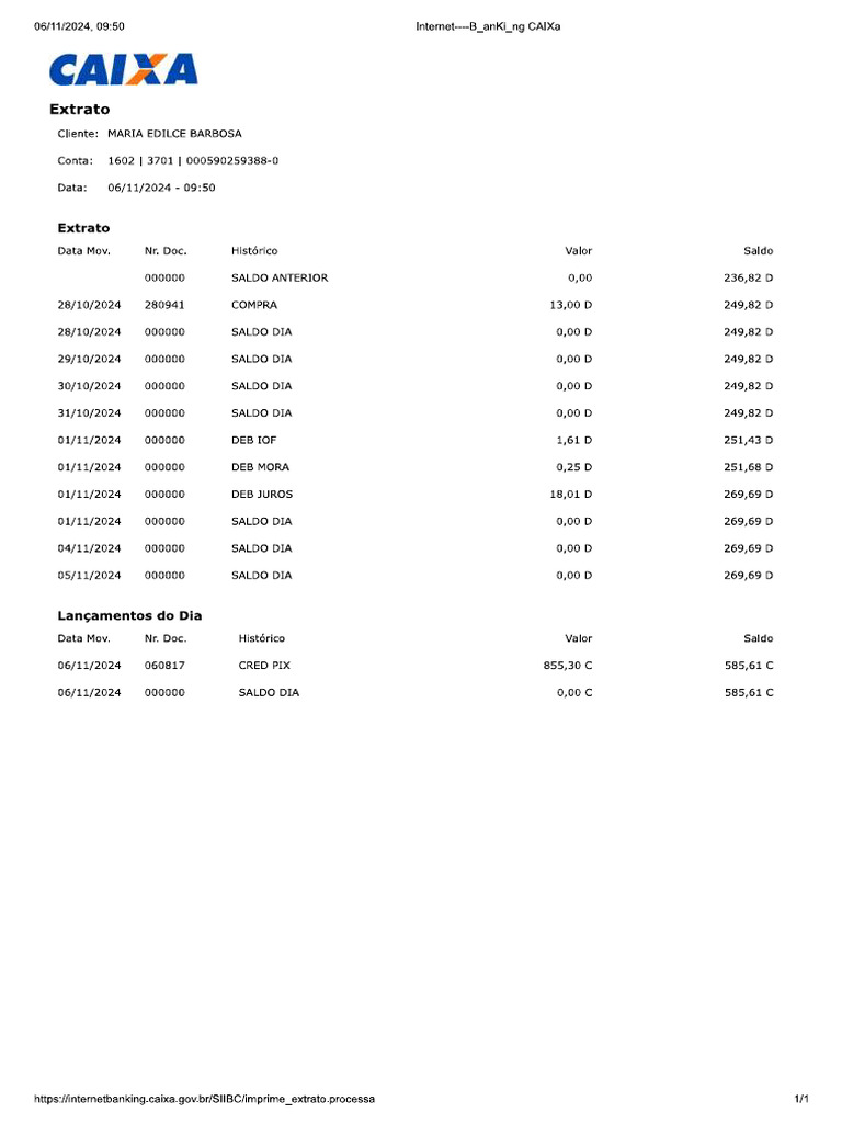 Extrato de Oitocentos e Poucos Reais | PDF