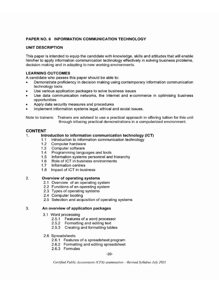 Ict Course Outline Pdf