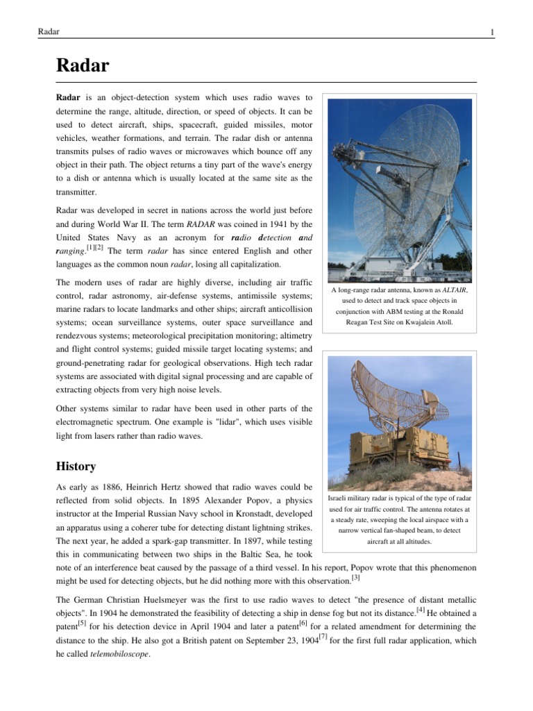A Comprehensive Overview of Radar Technology: Its History, Applications ...
