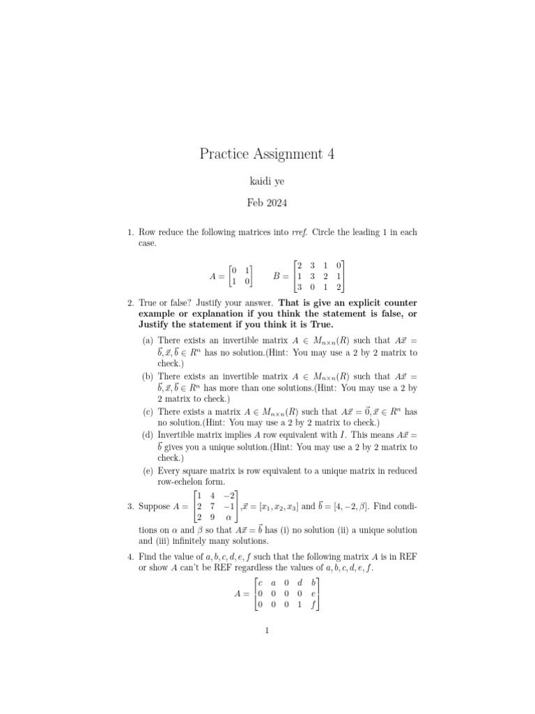 MATA35 Practice Assignment 4 | PDF | Matrix (Mathematics) | Operator Theory