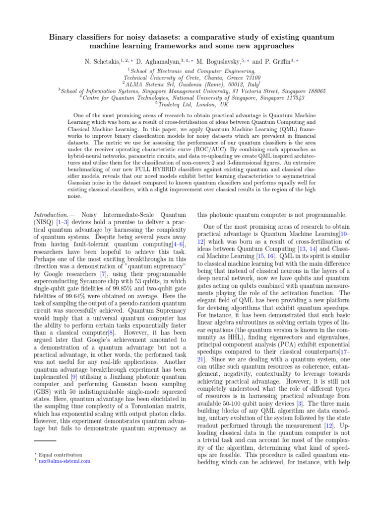 Binary Classifiers For Noisy Datasets A | PDF | Quantum Computing | Receiver Operating ...