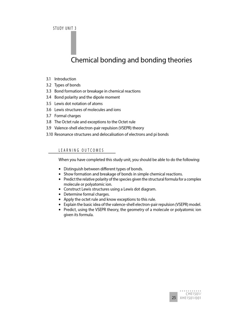 Study Unit 3 - Chemical Bonding and Bonding Theories | PDF | Chemical ...