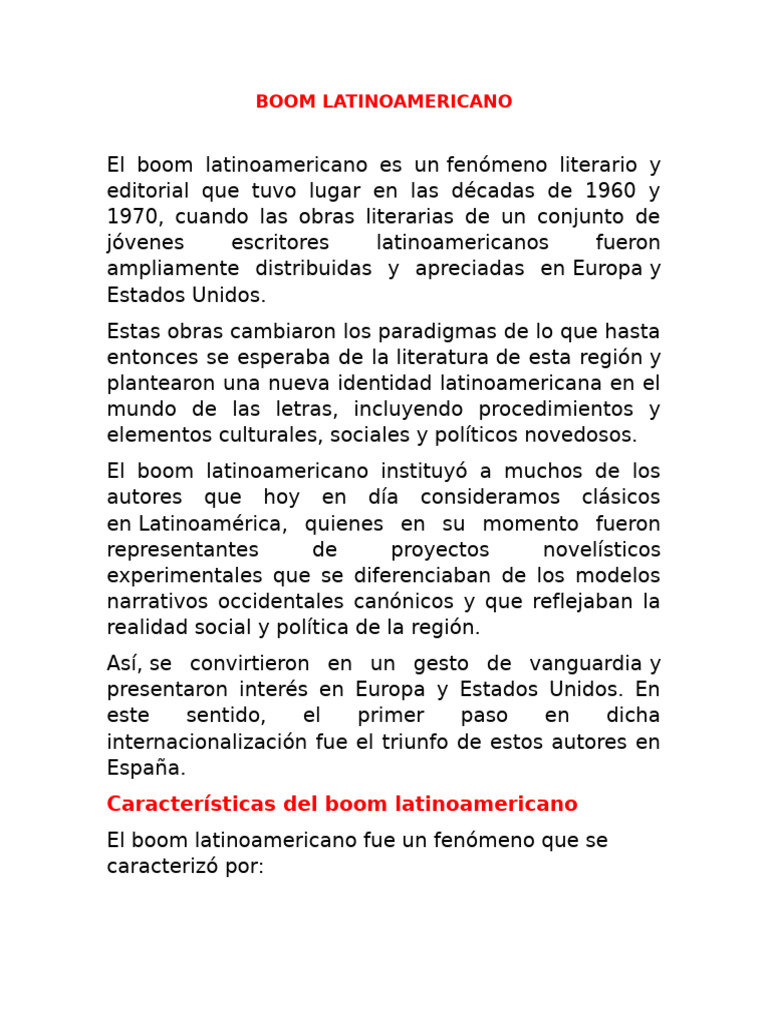 Características del Boom Latinoamericano | PDF | Las artes | Educación ...