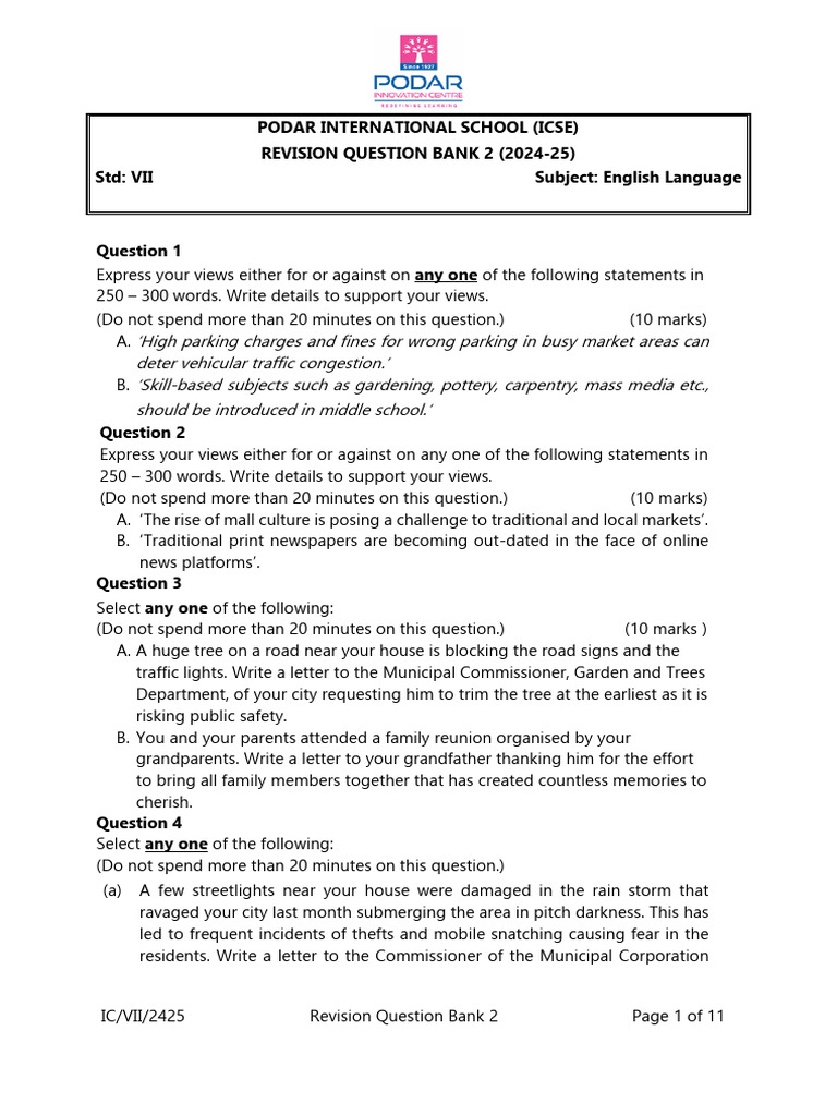 Kami Export - QP - IC - VII - Eng Lang RQB 2 | PDF