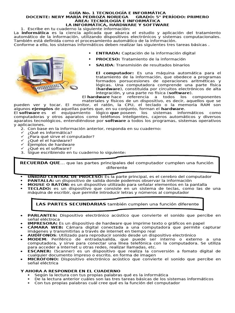 Informática: Hardware y Software Básico | PDF | Hardware de la computadora | Informática