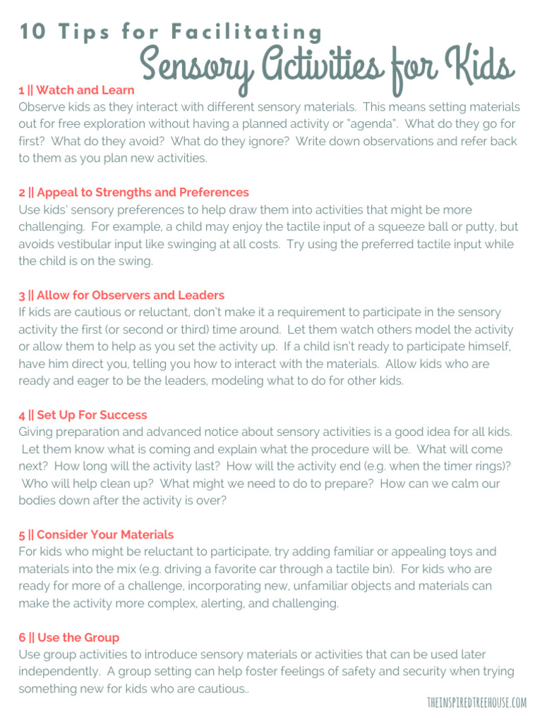 Sensory Activity Tips for Kids | PDF | Somatosensory System | Experience