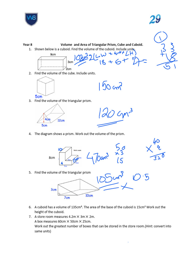 Year 8 Volume of Prisms and Cubes | PDF