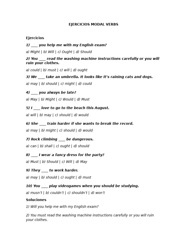 Ejercicios Modal Verbs | PDF
