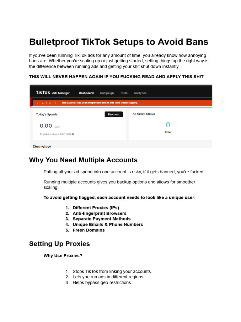 Bulletproof TikTok Setups To Avoid Bans | PDF | Proxy Server | Software