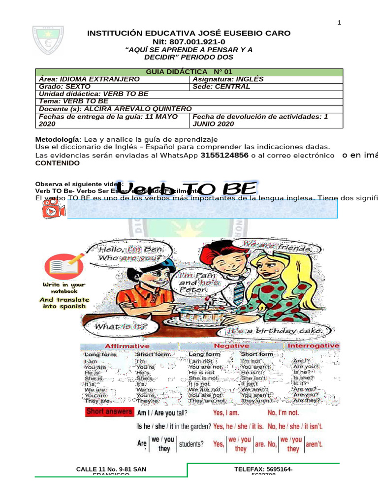 Ingles 6 Verb To Be Guia Didactica | PDF | Lingüística | Aprendizaje