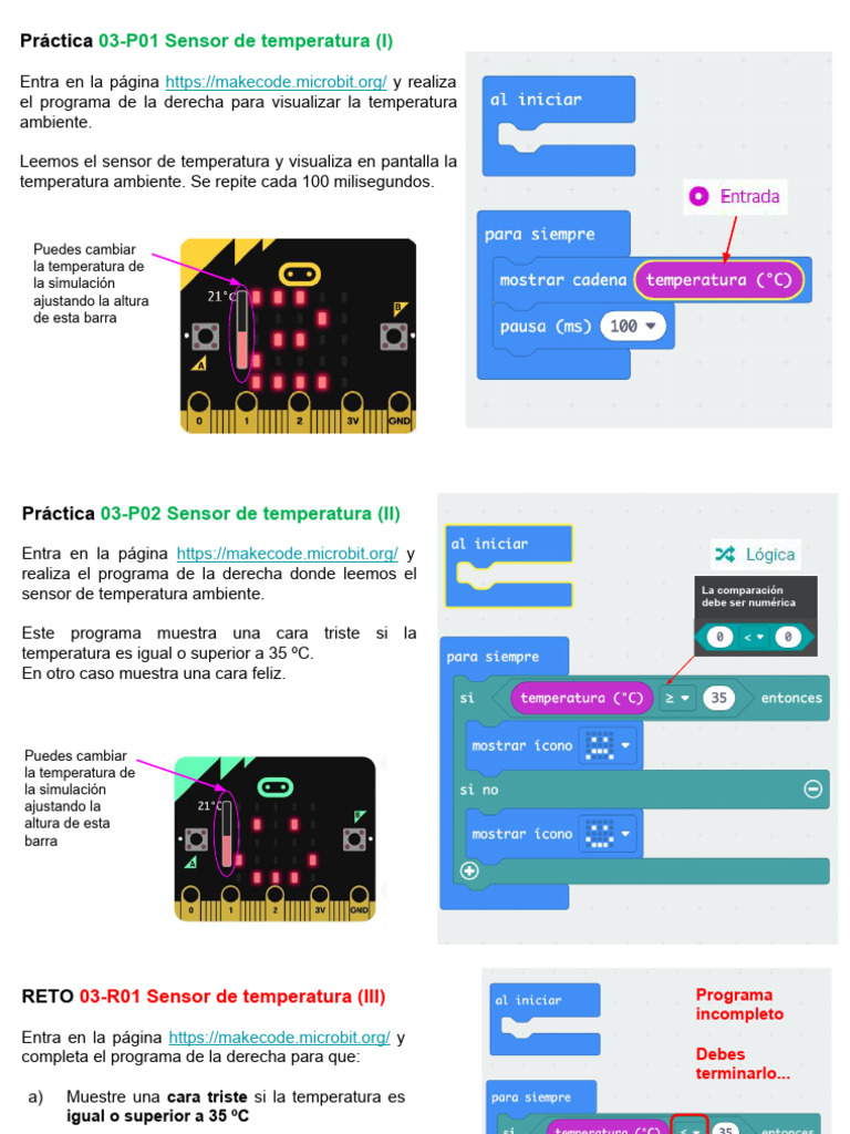 Prácticas Microbit 03 - Sensor de Temperatura | PDF