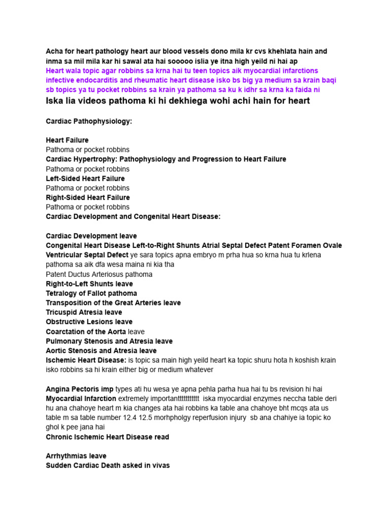 Heart Pathology Study Guide | PDF | Myocardial Infarction | Heart