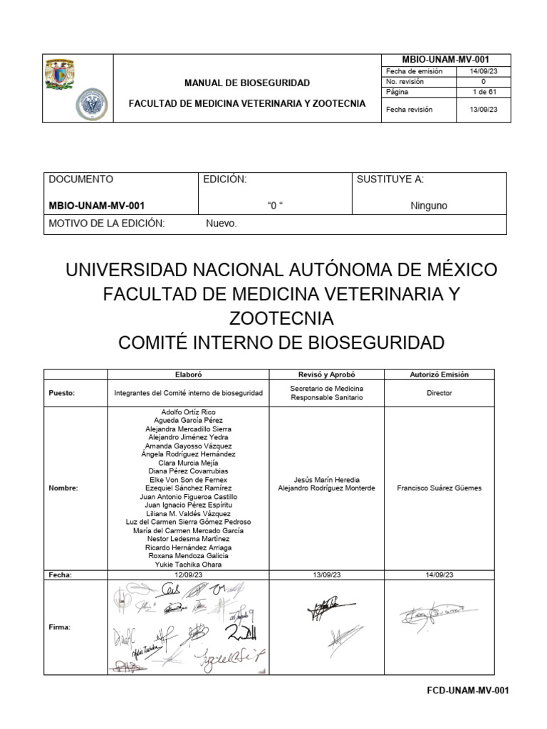 Manual Bioseguridad FMVZ UNAM | PDF | Laboratorios | Infección