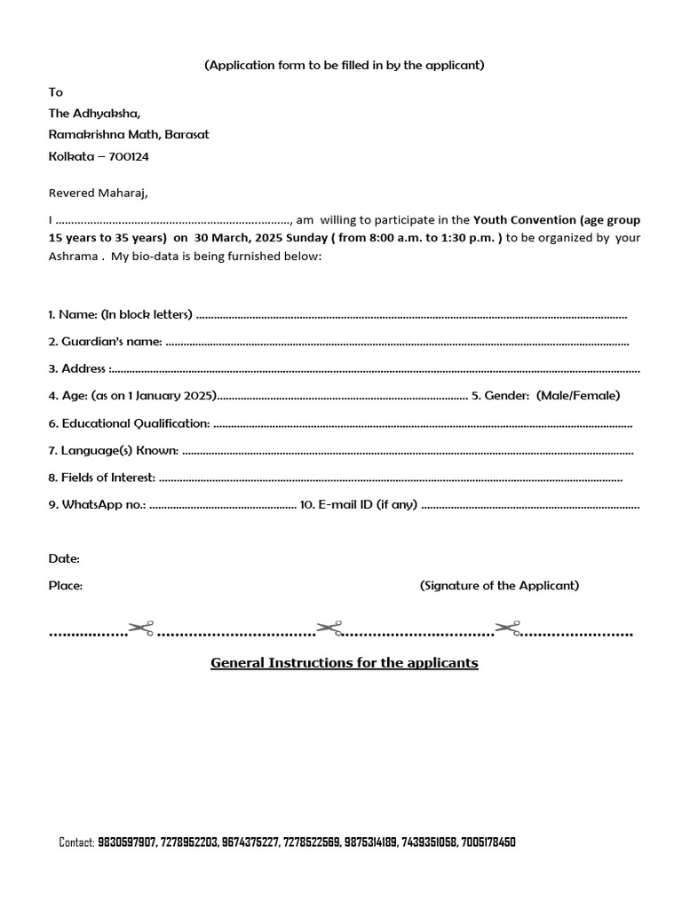 Application Form of Youth Convention 2025 | PDF