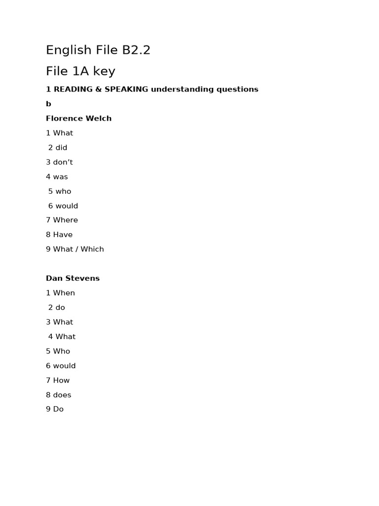 English File B2 File 1A Key | PDF