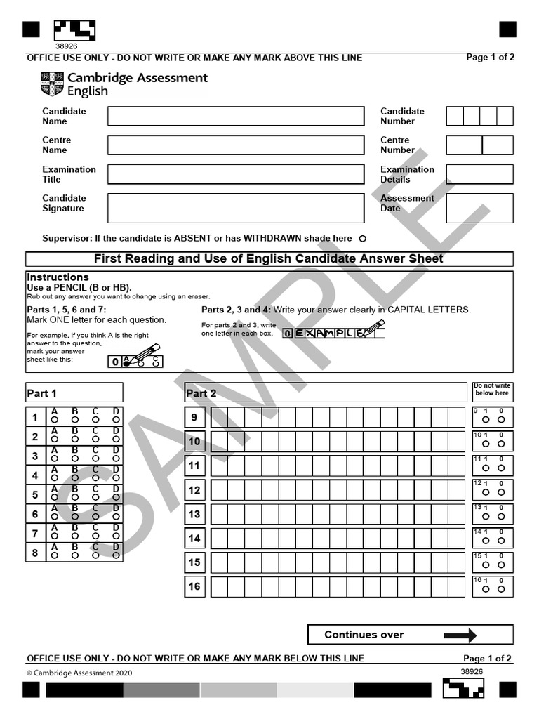 B2 English Exam Answer Sheet Sample | PDF