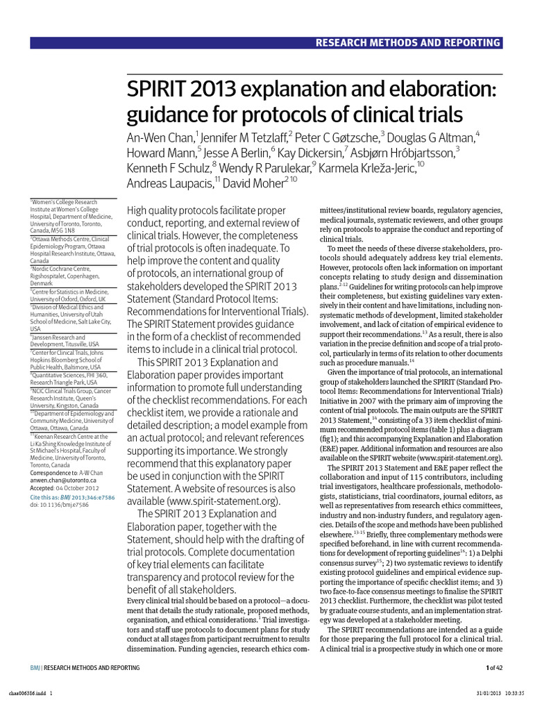 SPIRIT 2013 Explanation and Elaboration: Guidance For Protocols of ...