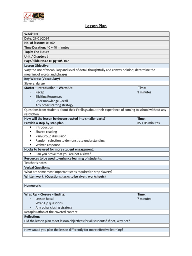 Lesson Plans on Freedom and Writing | PDF | Lesson Plan | Recall (Memory)