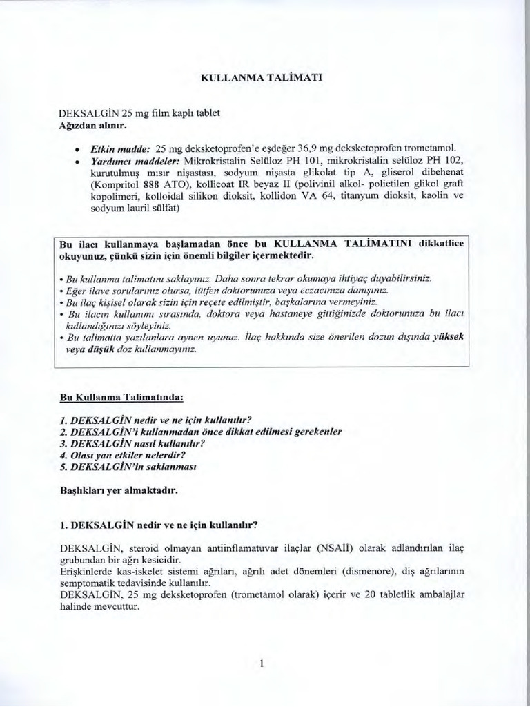 Deksalgin 25 MG Film Kapli Tablet C2ef KT | PDF
