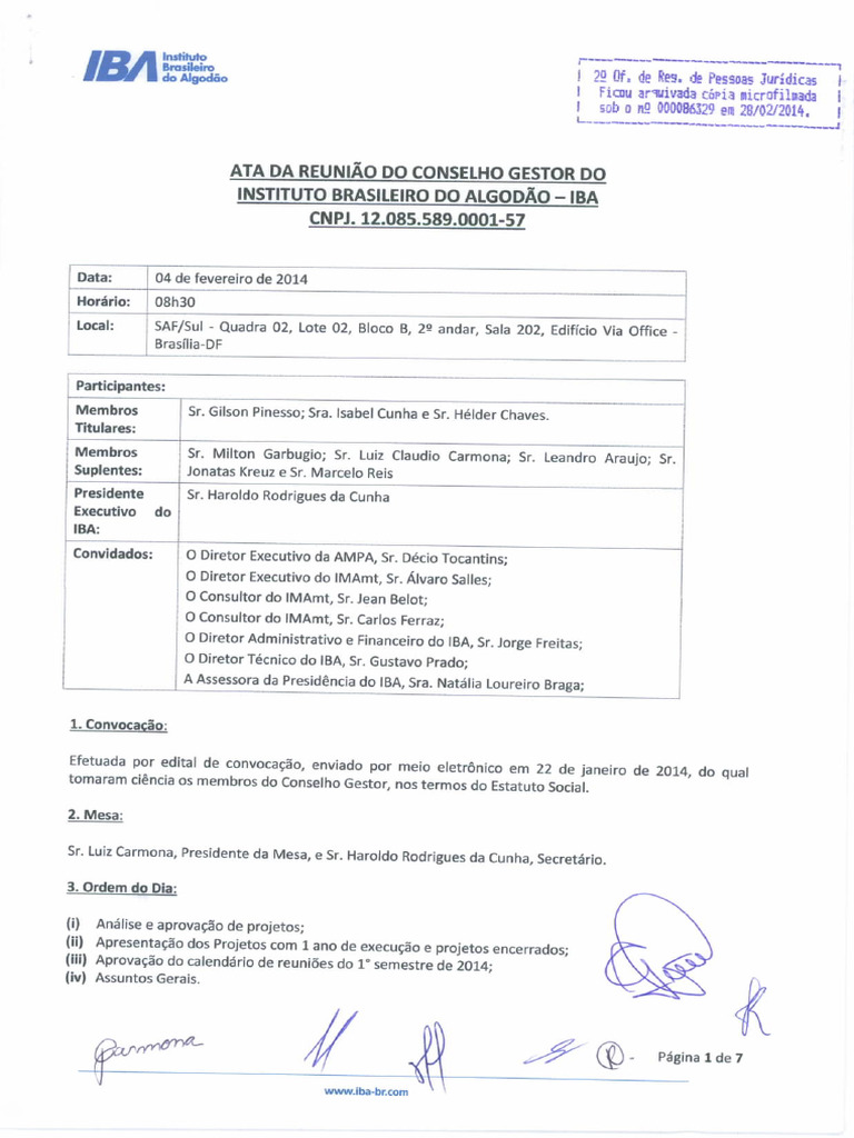 Ata Da 26° Reunião Do Conselho Gestor Do Iba | PDF
