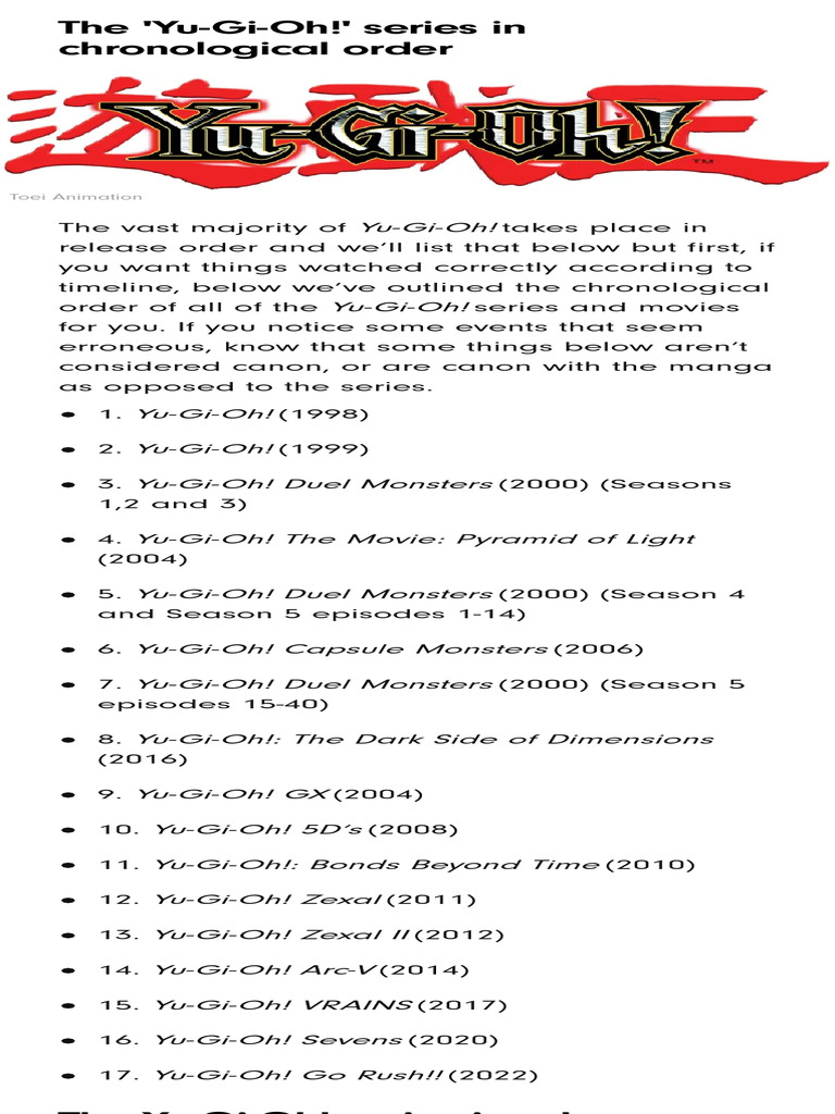 Chronological Order of Yu-Gi-Oh! Series | PDF