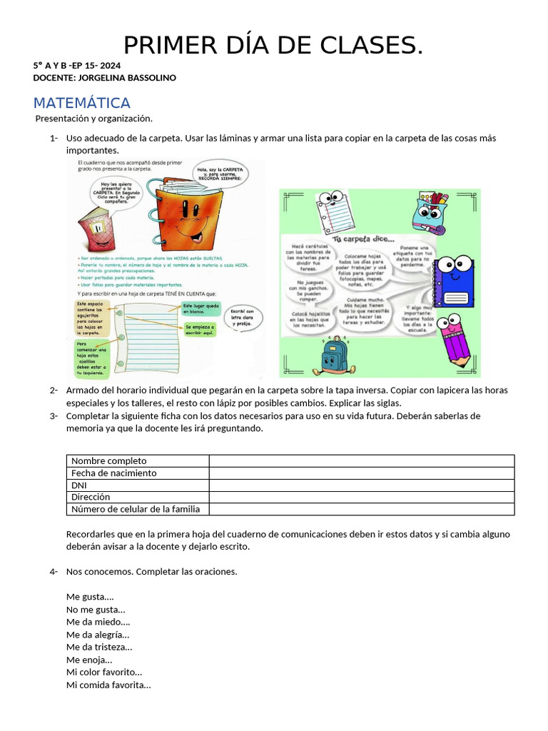 Primer Día de Clases | PDF