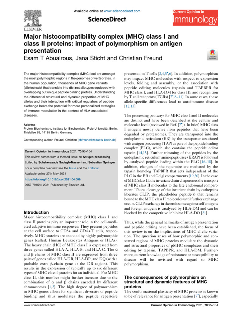 Major Histocompatibility Complex (MHC) Class I and Class II | PDF | Major Histocompatibility ...