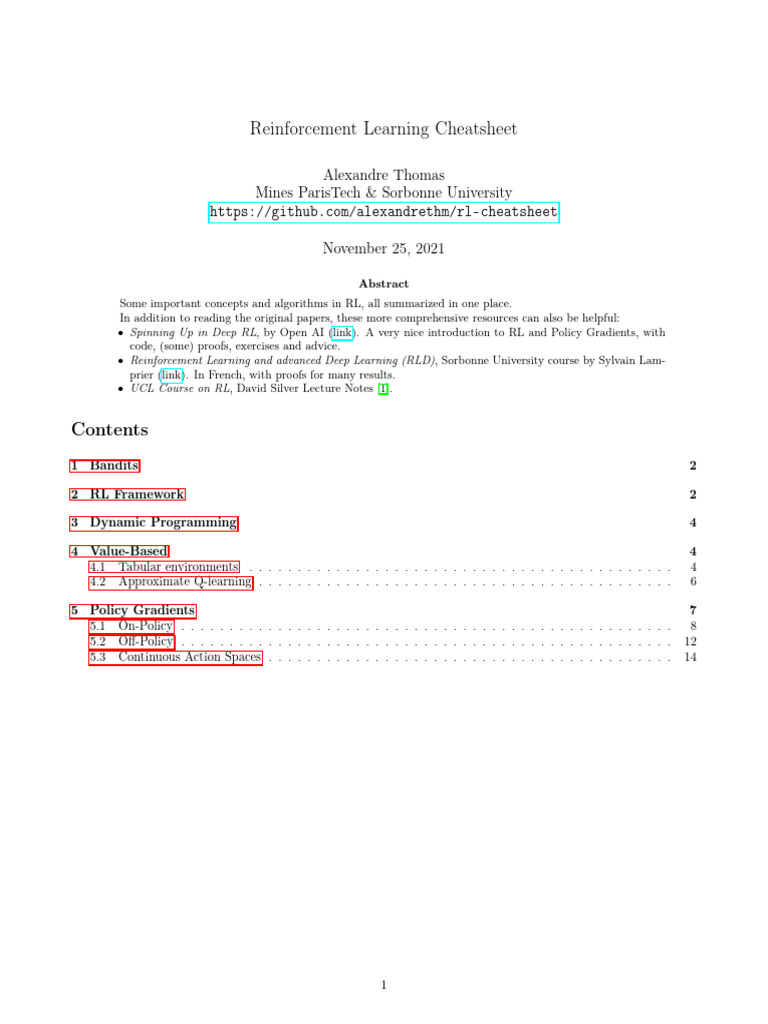 RL Cheatsheet for Researchers | PDF | Applied Mathematics | Algorithms