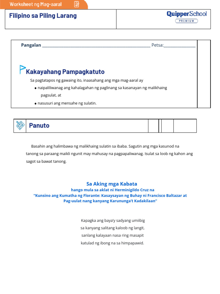 AW1 - FPL 11 - 12 Q1 0202 - Layunin Sa Paglinang NG Kasanayan Sa Malikhaing Pagsulat | PDF