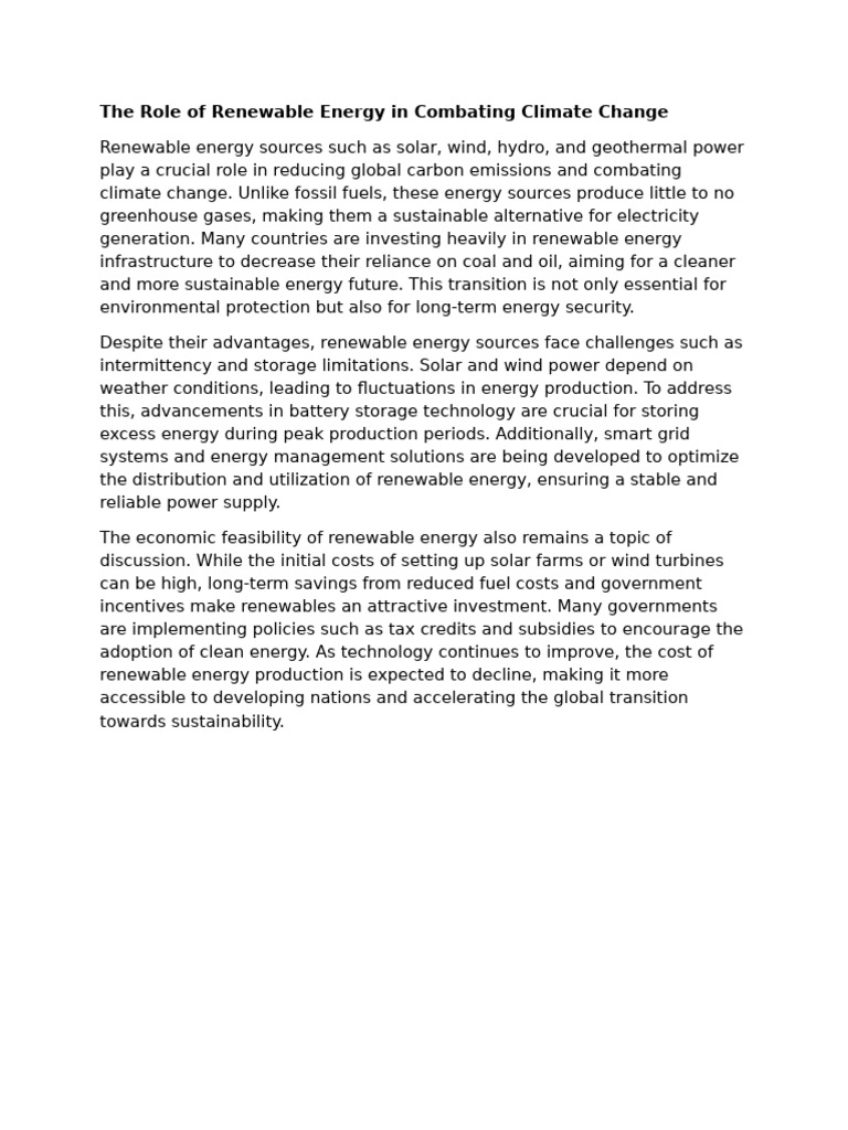 The Role of Renewable Energy in Combating Climate Change | PDF